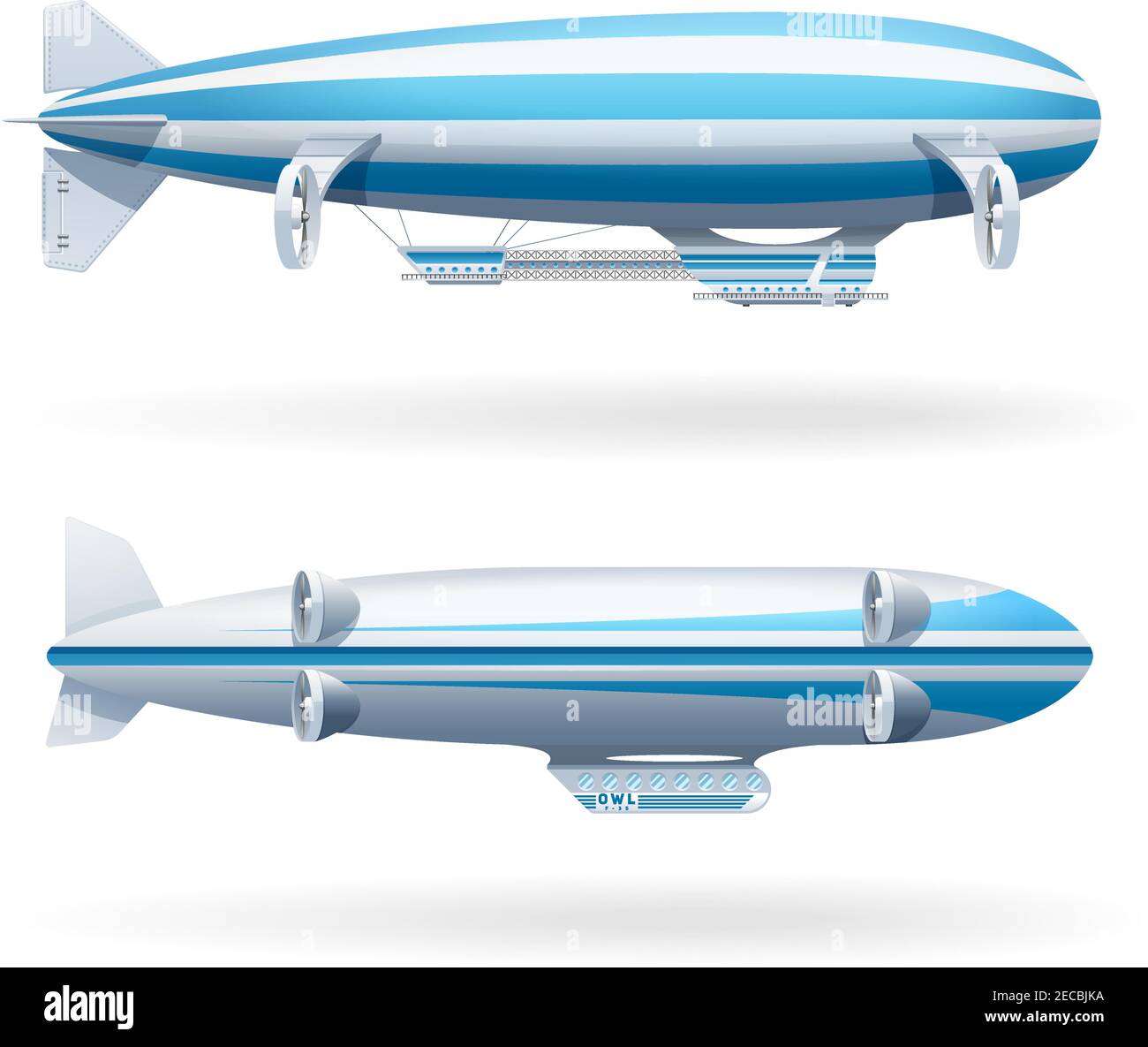 Set of icons with different types of zeppelin illustrations on white ...