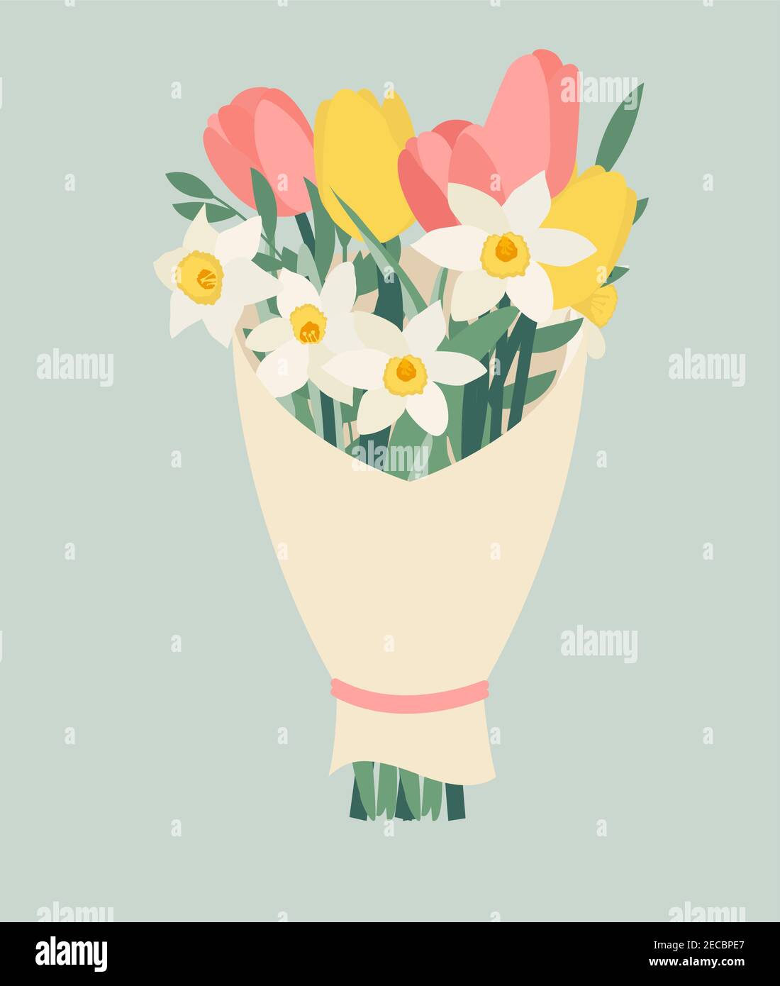 Bouquet of spring flowers tulips and daffodils. Vector Illustration ...