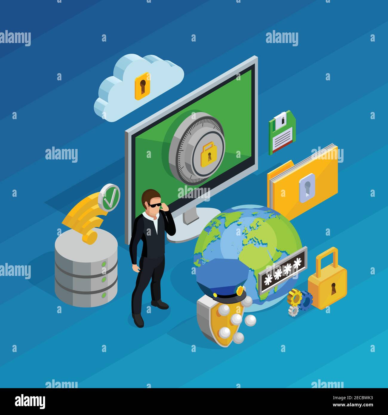 Data protection and storage concept with laptop computer and smartphone ...