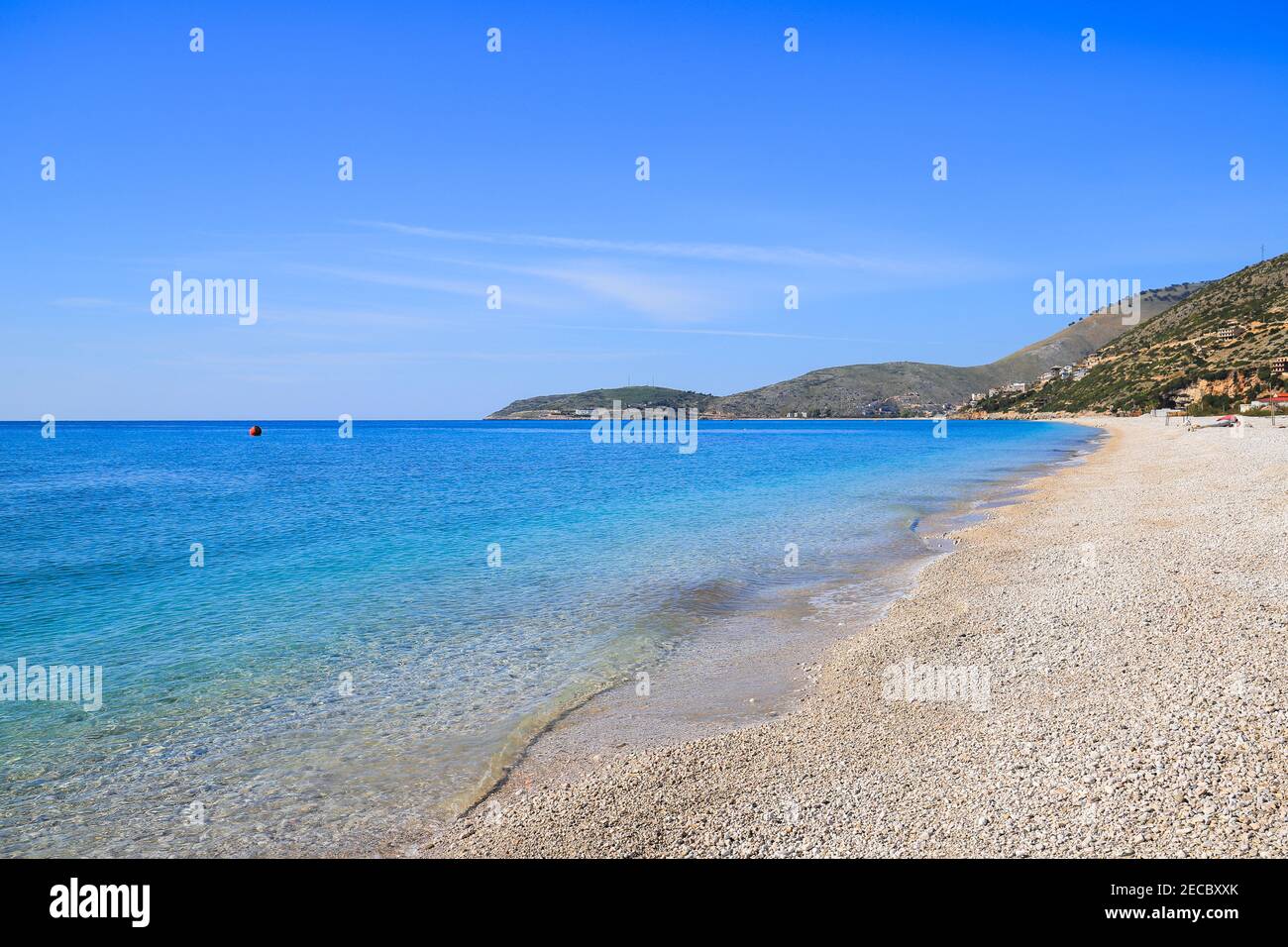 Borsh beach with turquoise water sea in Albania Stock Photo - Alamy