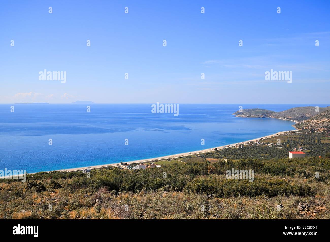 Panorama Borsh beach with turquoise water sea in Albania Stock Photo ...