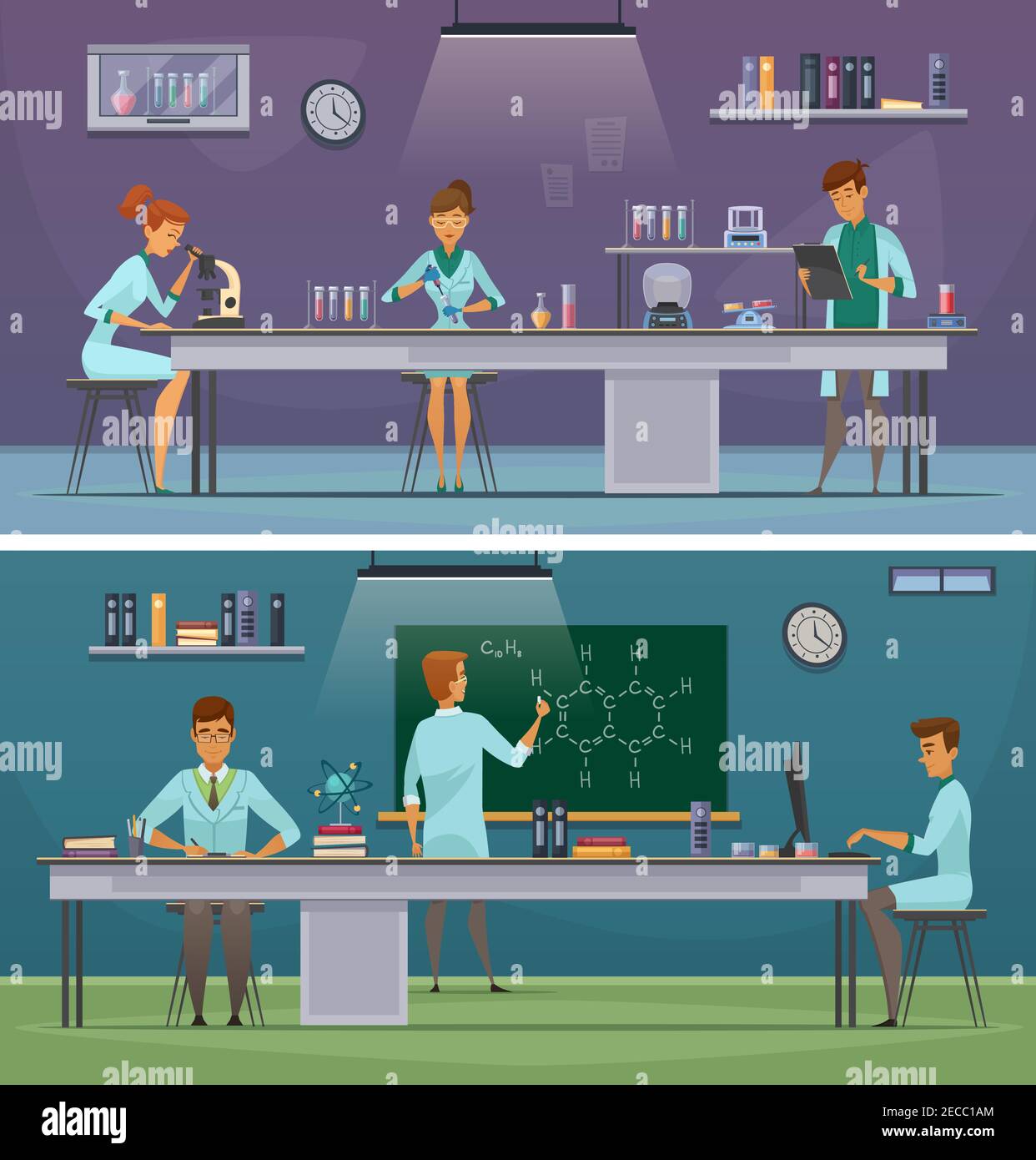Scientists and laboratory assistants working in lab and office 2 ...