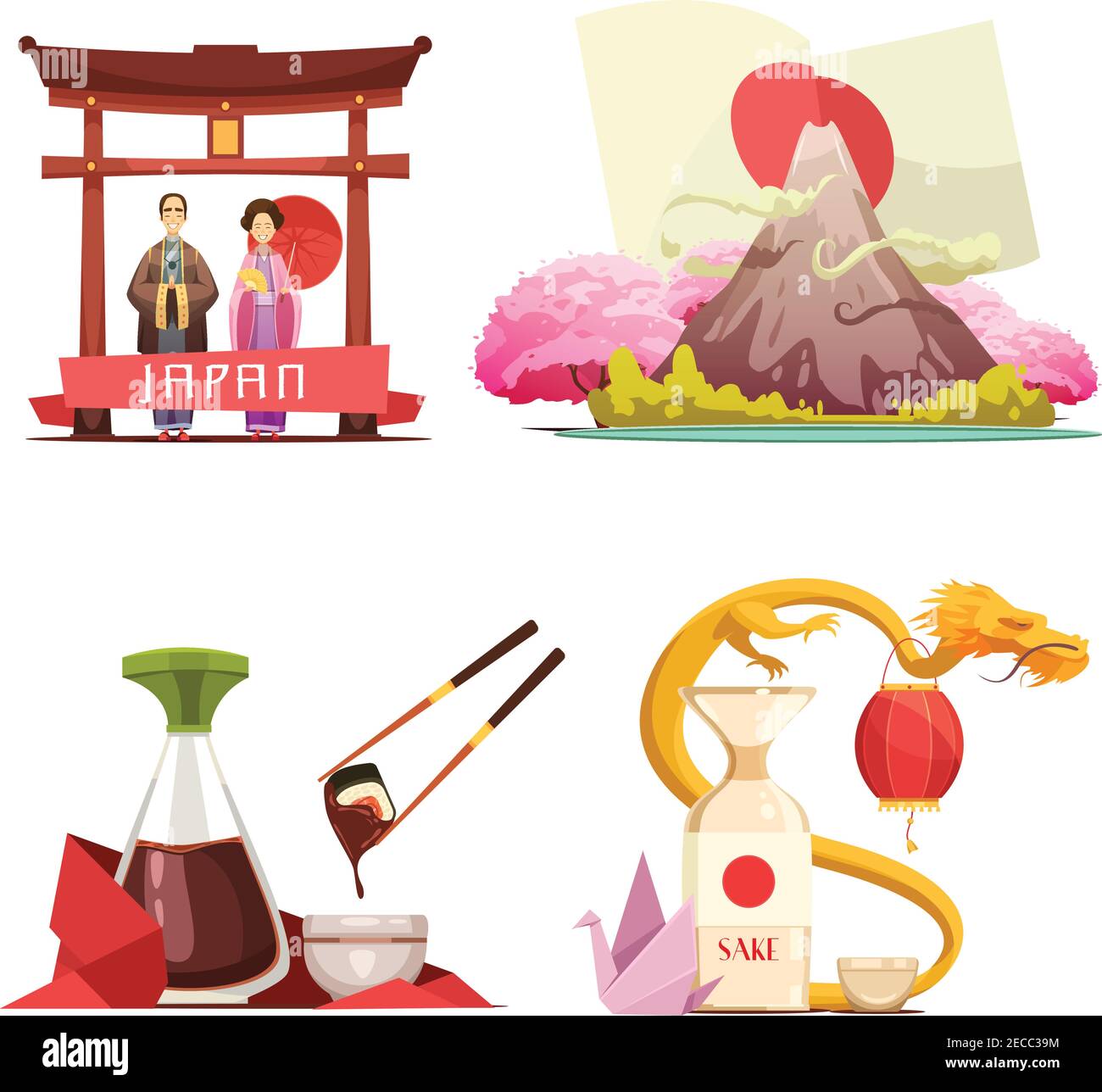 Japanese culture traditions for travelers 4 retro cartoon square ...