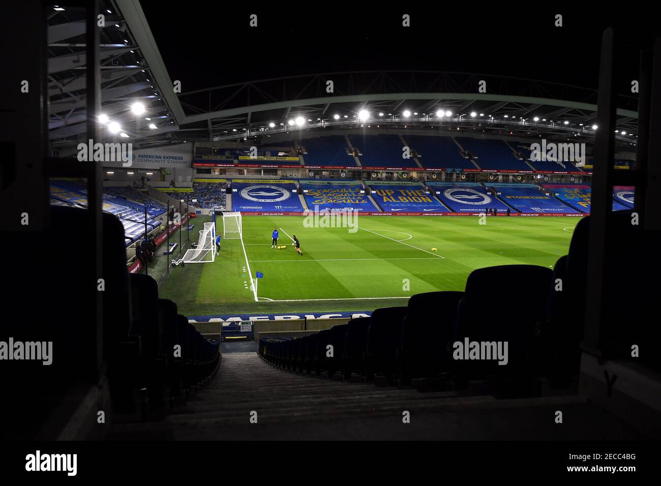 General view as the players warm up on the pitch before the Premier ...