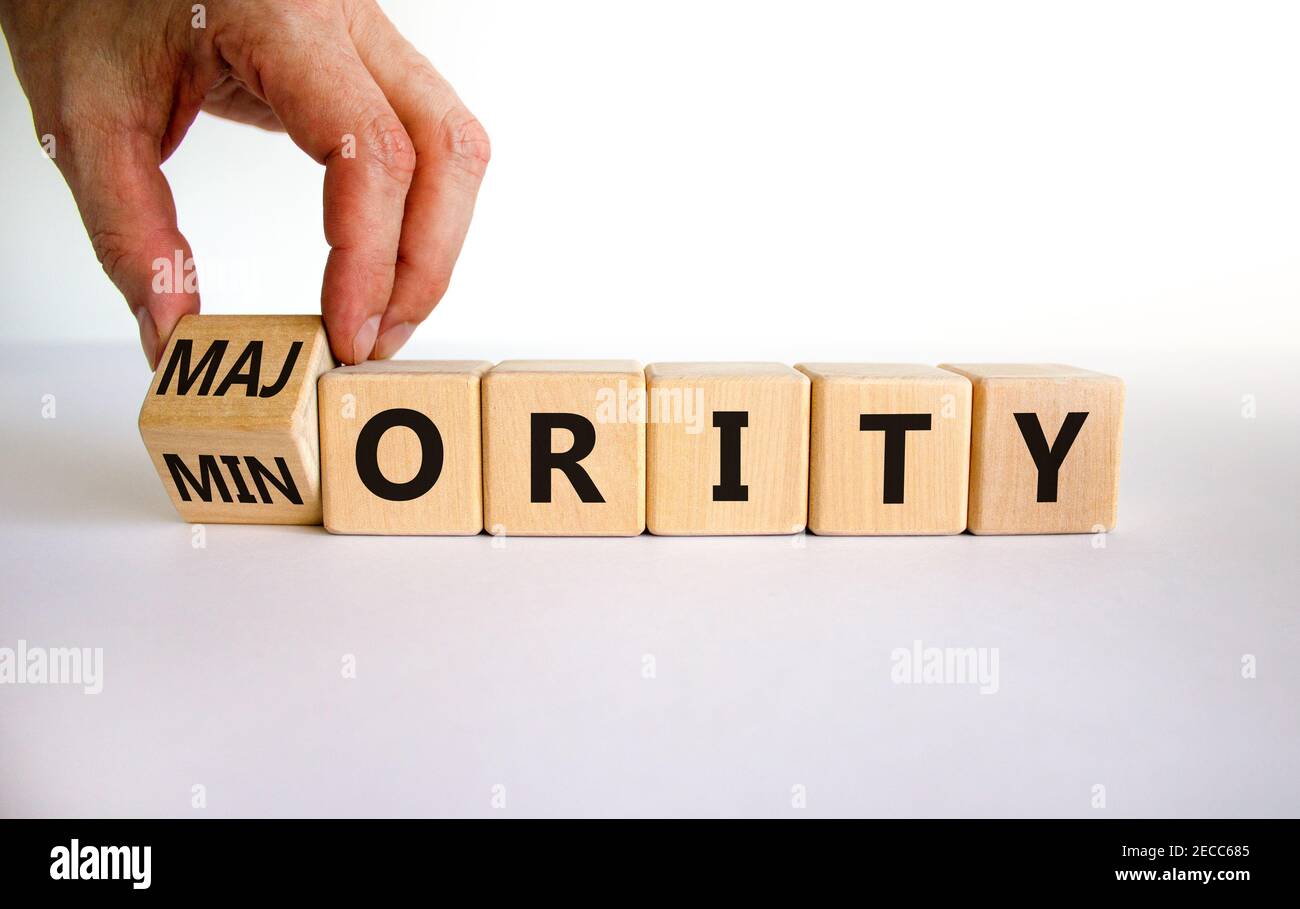 Minority or majority symbol. Businessman turns a cube and changes the ...