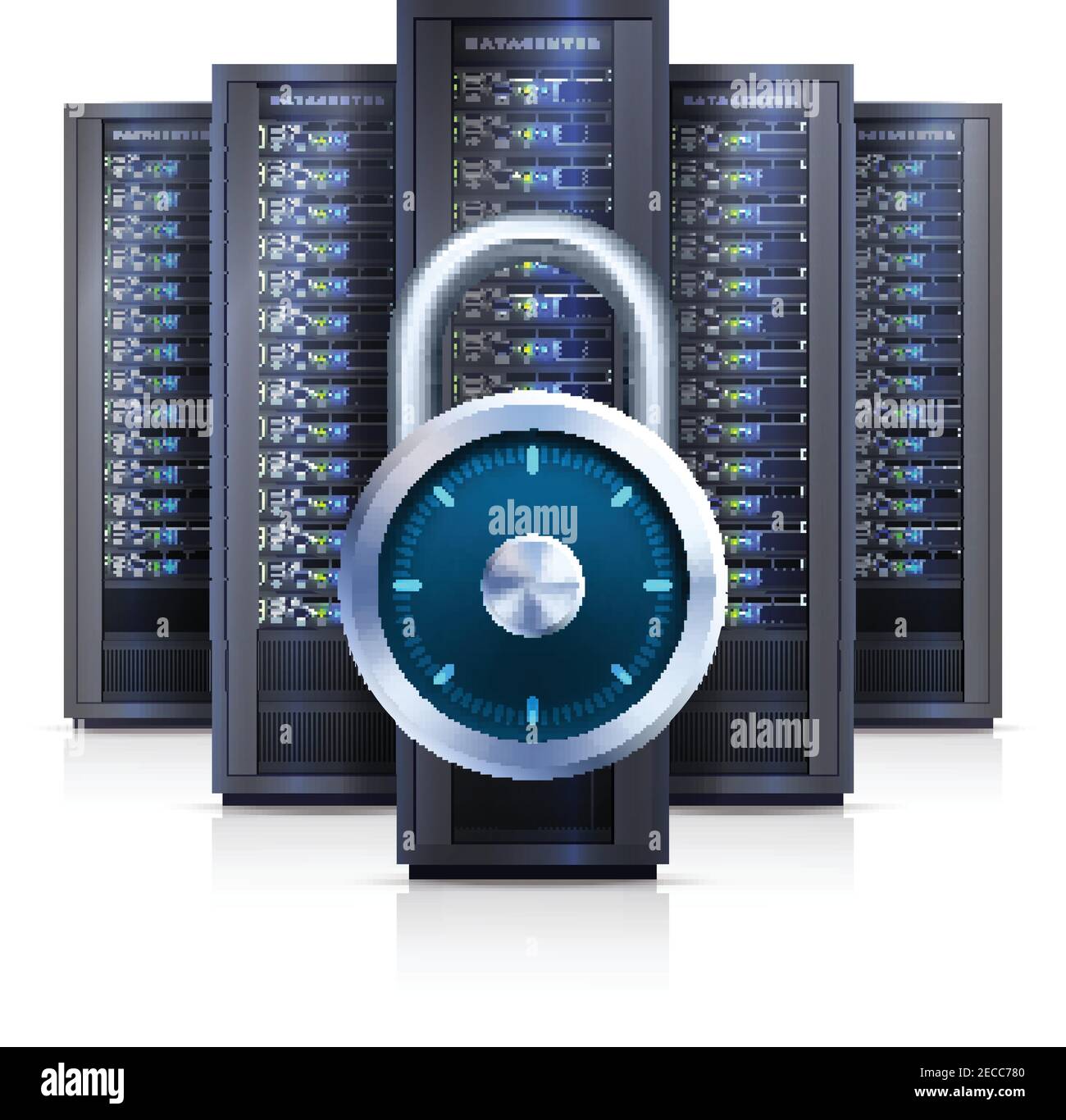 Computer server racks with security lock symbol black on white ...