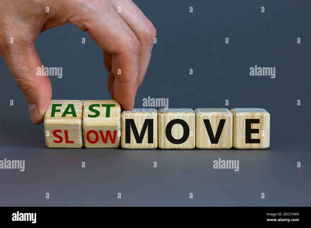 Time to fast move symbol. Businessman turns a wooden cube and changes ...