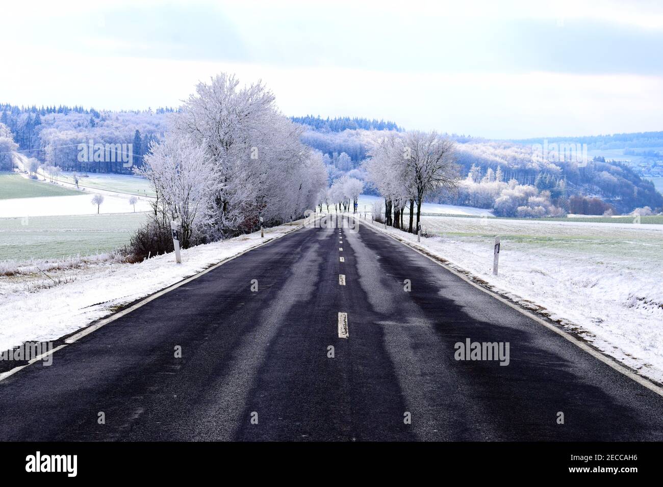 road through snow covered landscape in the Eifel Stock Photo - Alamy