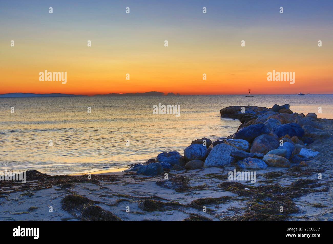 Sunrise over Paralia Katerinis beach.Paralia is a tourist seaside ...