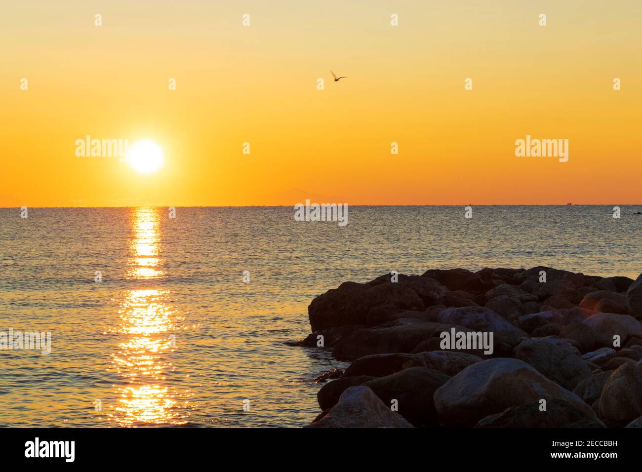 Sunrise over Paralia Katerinis beach.Paralia is a tourist seaside ...