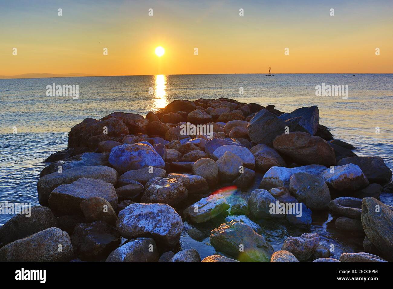 Sunrise over Paralia Katerinis beach.Paralia is a tourist seaside ...