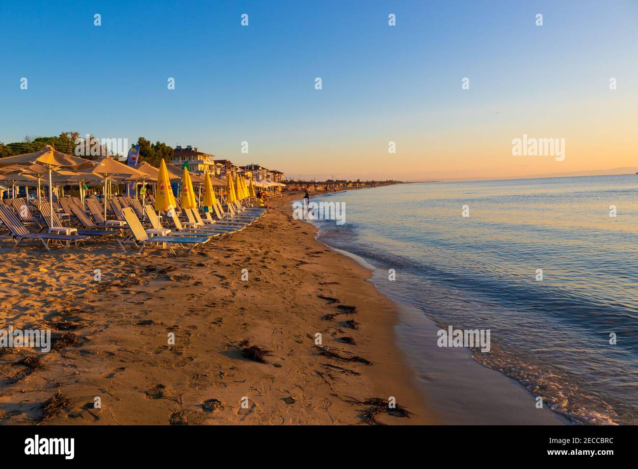 Sunrise over Paralia Katerinis beach.Paralia is a tourist seaside ...