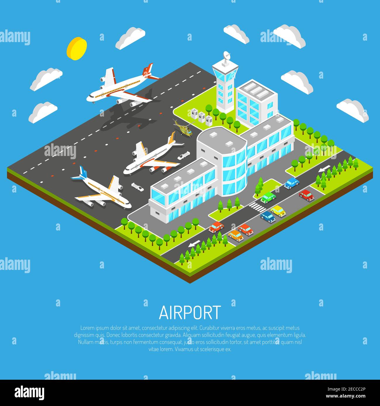 Poster of square platform airport including terminal control tower ...