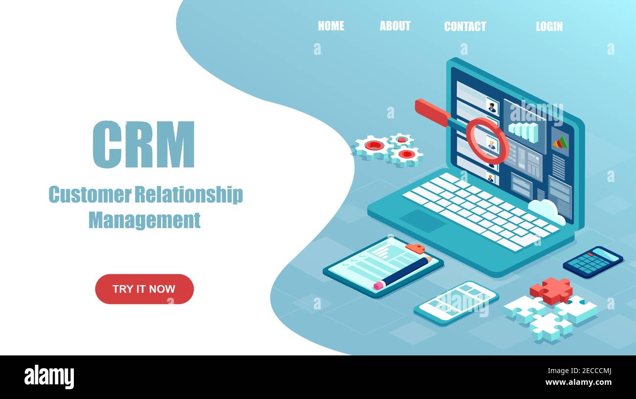 Vector website template of a laptop with customer, client relationship ...