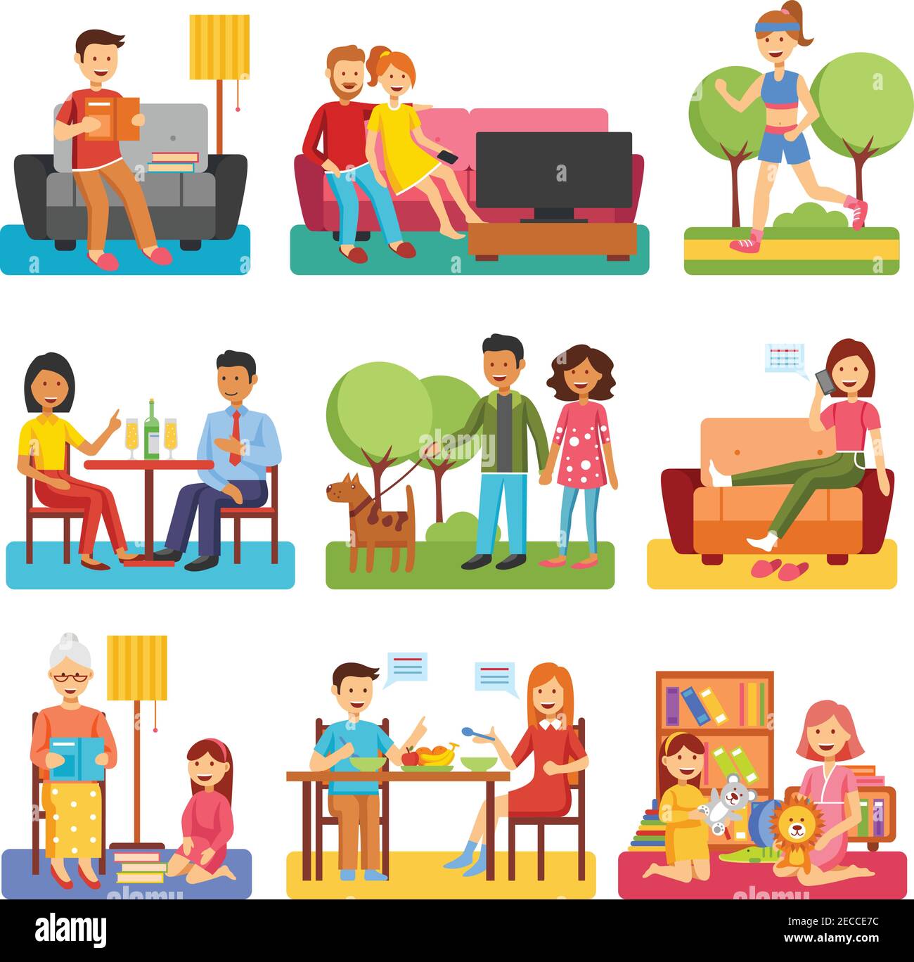 Family flat style people figures website icons set of parents children ...