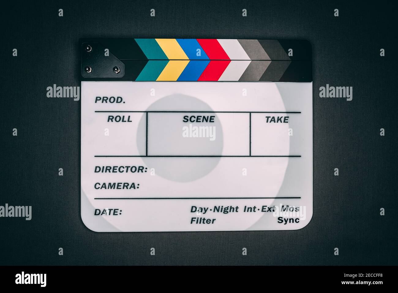 Top view of a movie clapper on a black background Stock Photo - Alamy