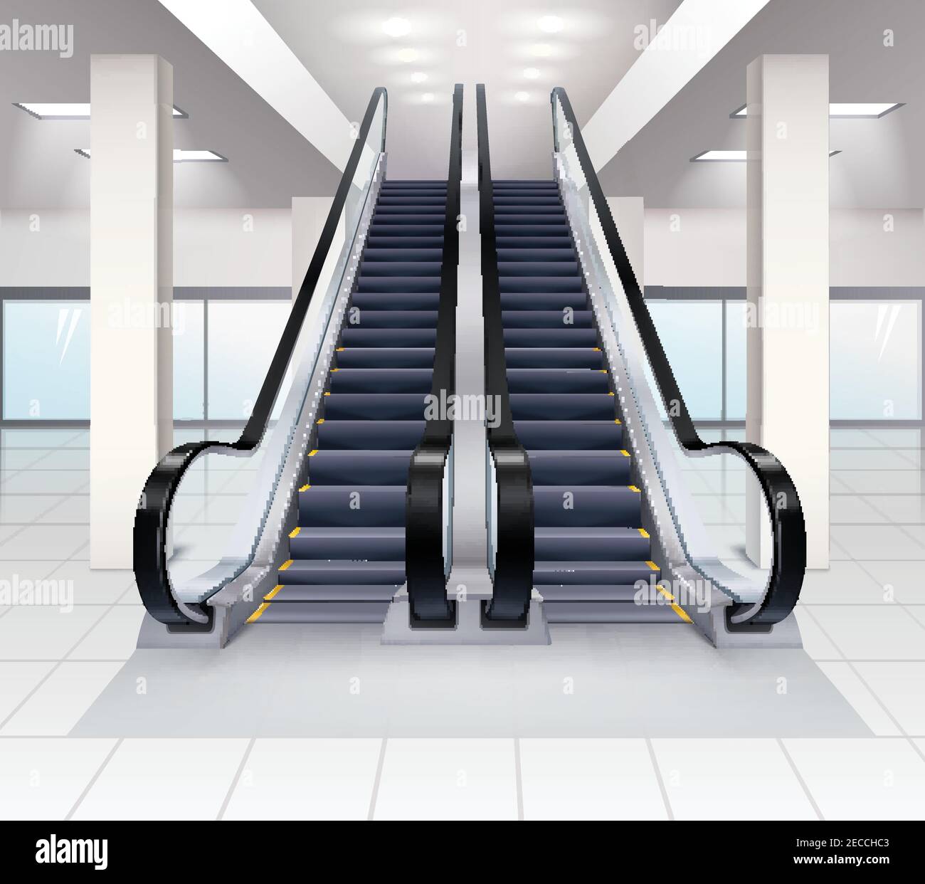 Up and down escalators inside building concept realistic vector illustration Stock Vector Image ...