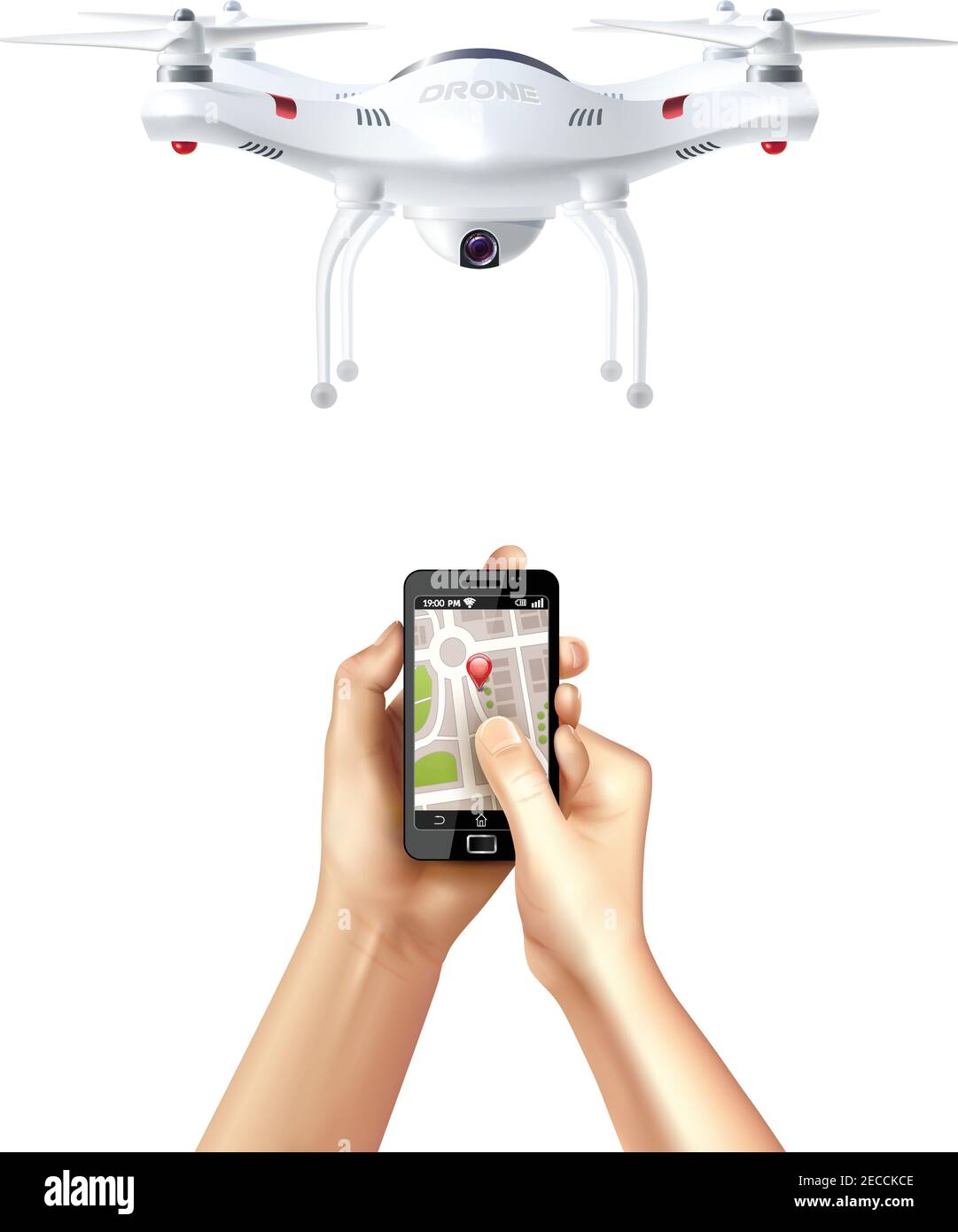 Unmanned drone and smartphone with navigation app in human hands ...