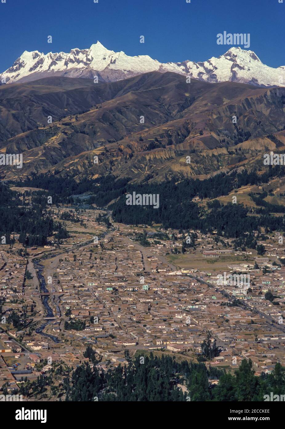 HUARAZ, PERU - Andes mountains, Cordillera Blanca Range, above city of ...