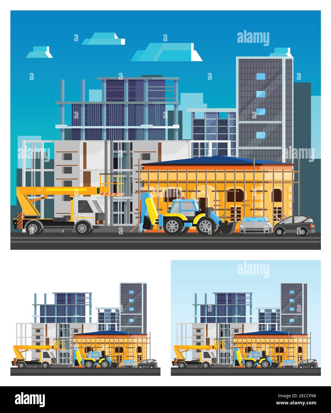 Building construction orthogonal compositions set with city flat ...