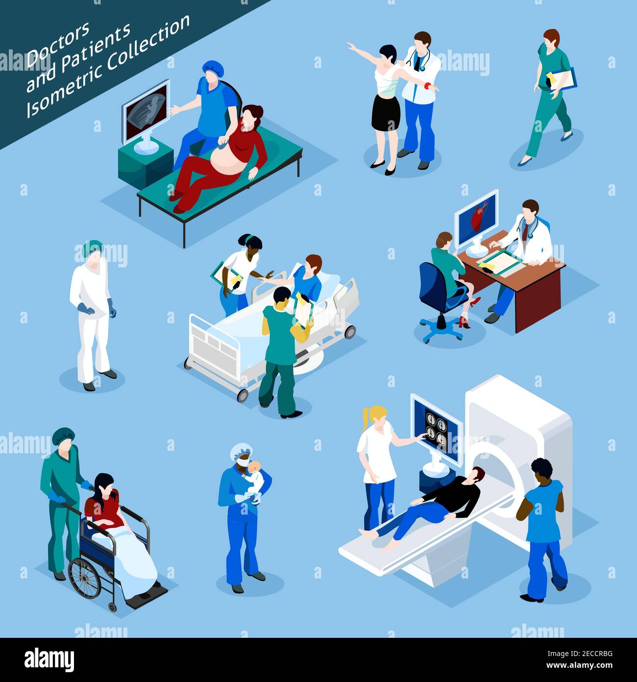 Doctor And Patient Isometric people icon set with isolated medical ...