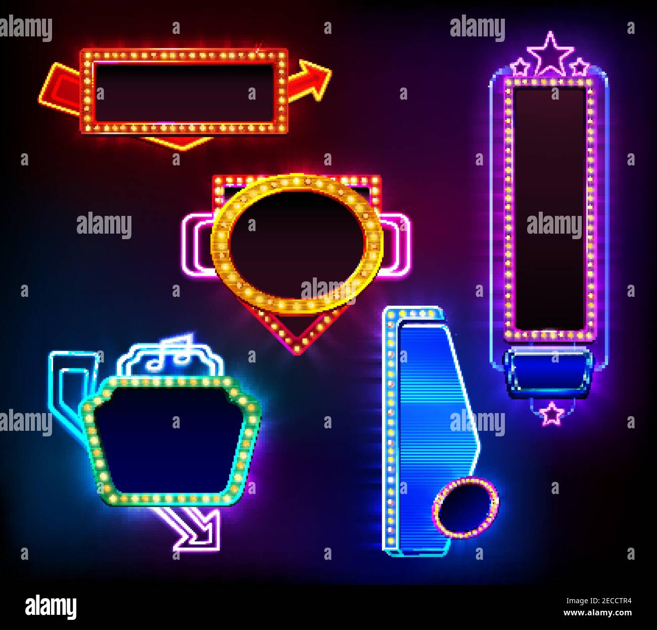 Retro light banner set isolated on dark background vector illustration ...