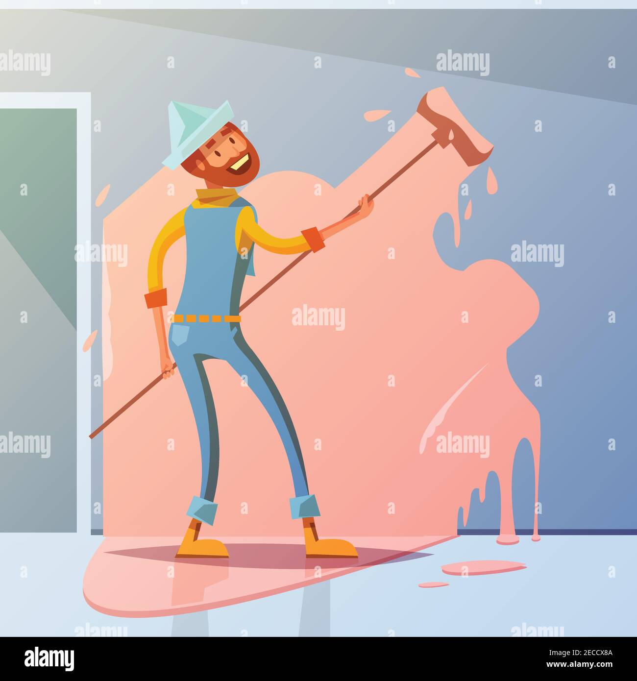 House painter cartoon background with interior redecorating symbols ...