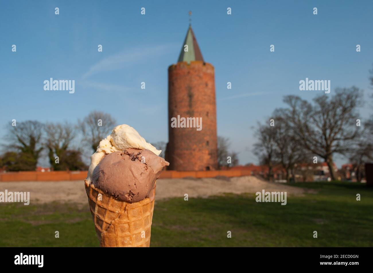 ice cream and a medieval tower Stock Photo - Alamy