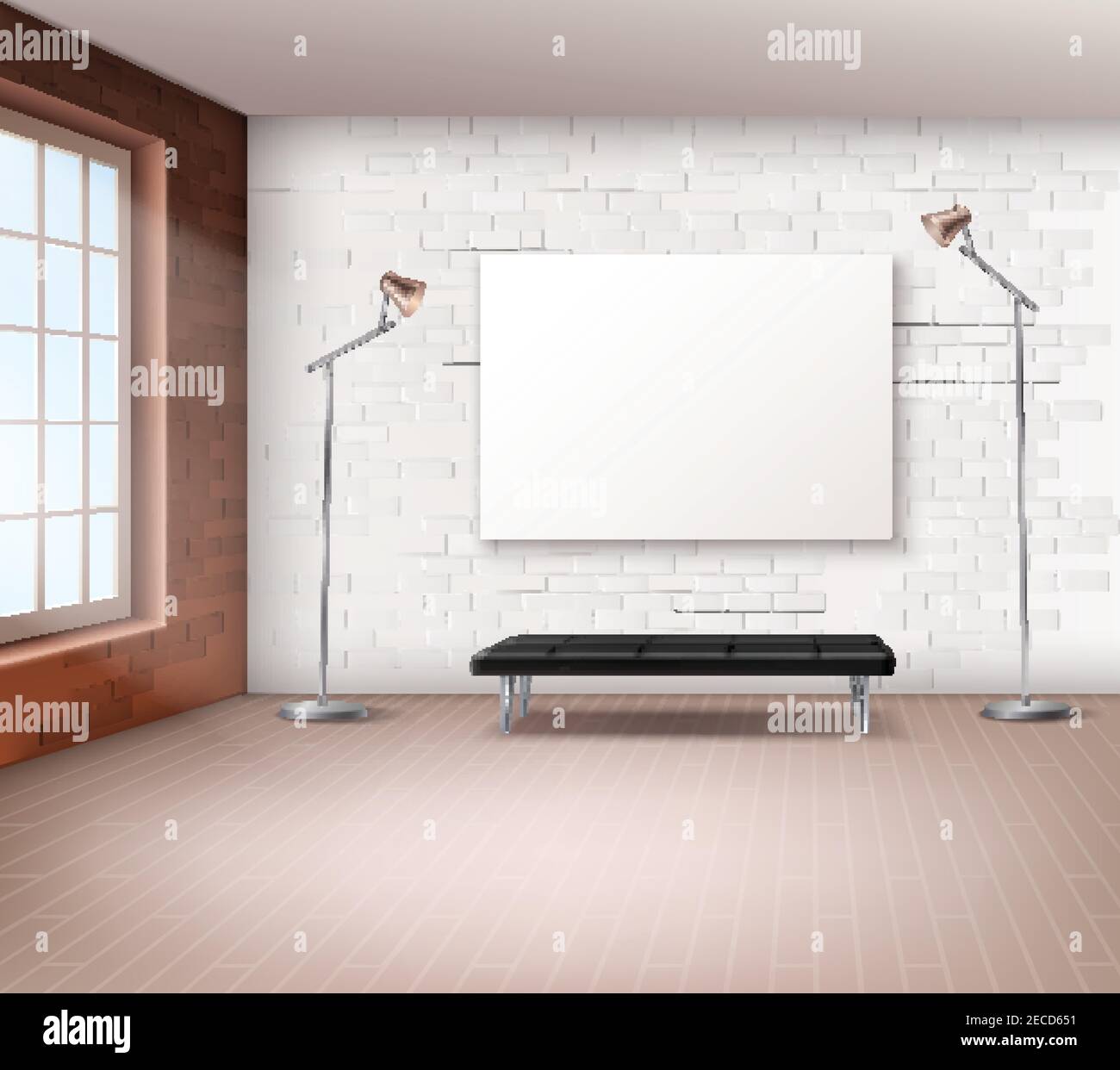 Realistic spacious loft with little furniture interior vector ...