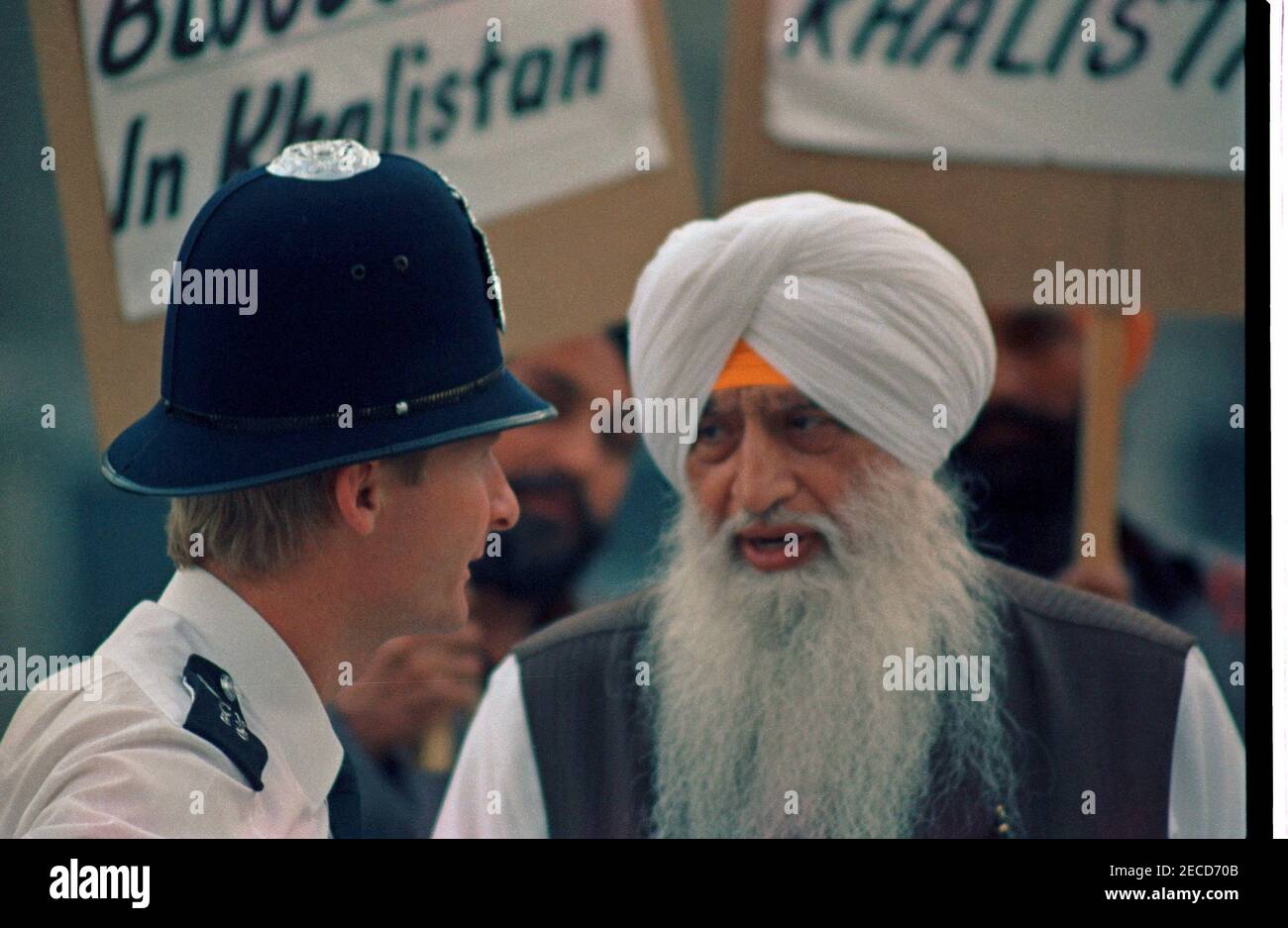 Sikh protestors with placards demonstrate in Trafalgar Square, London ...