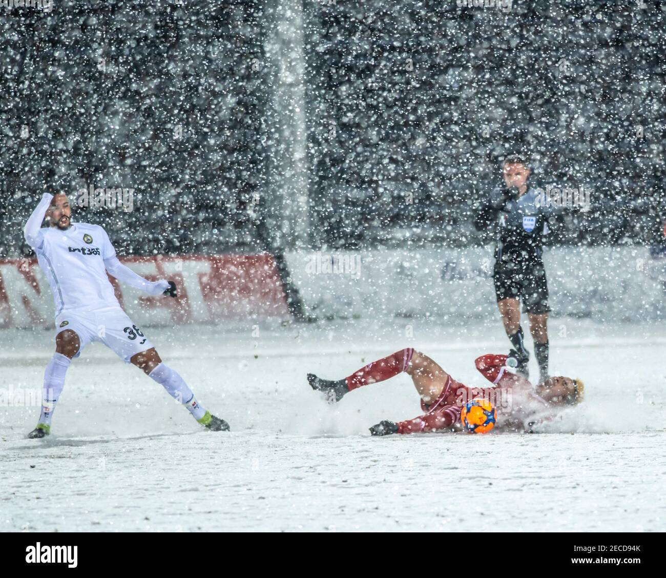 Sofia, Bulgaria - Feb 13 2021: Penaranda falling with the ball on the ...