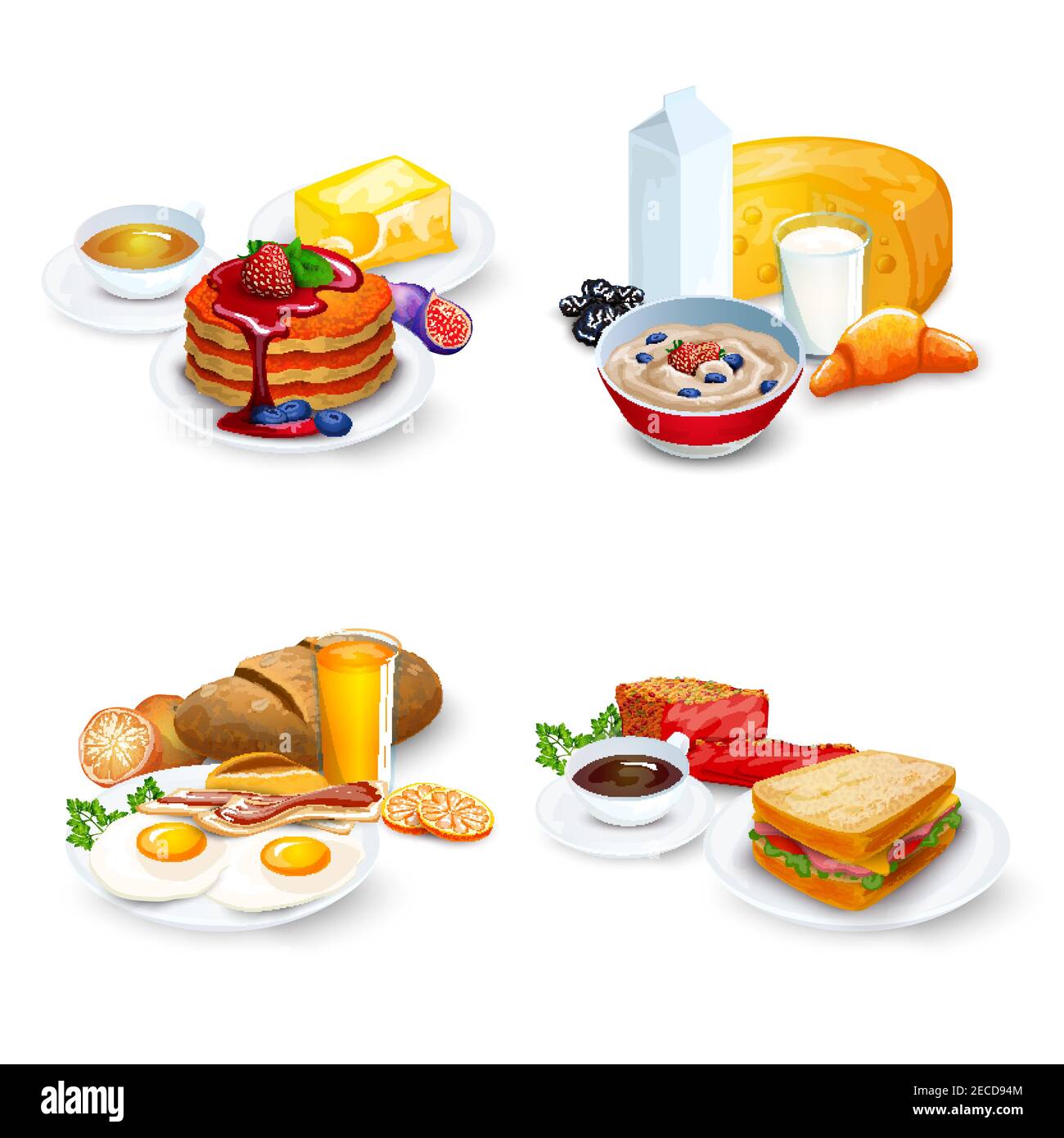 Breakfast Compositions Set. Breakfast Vector Illustration. Breakfast ...