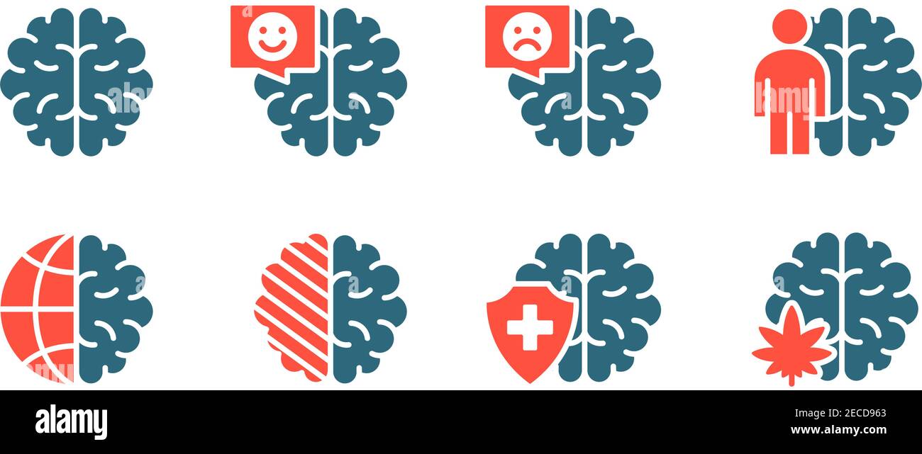 Set of human brain colored icon. Healthy internal organ, head organ ...