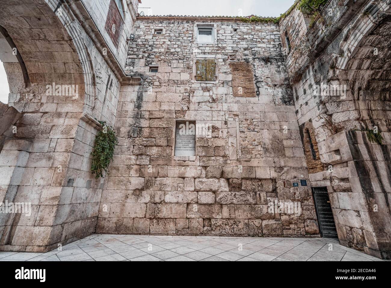 Split, Croatia - Aug 15, 2020: Ancient stone wall at golden gate ...