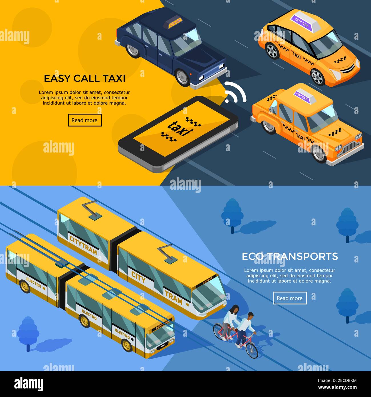 City transport horizontal banners set of easy call and eco transport ...