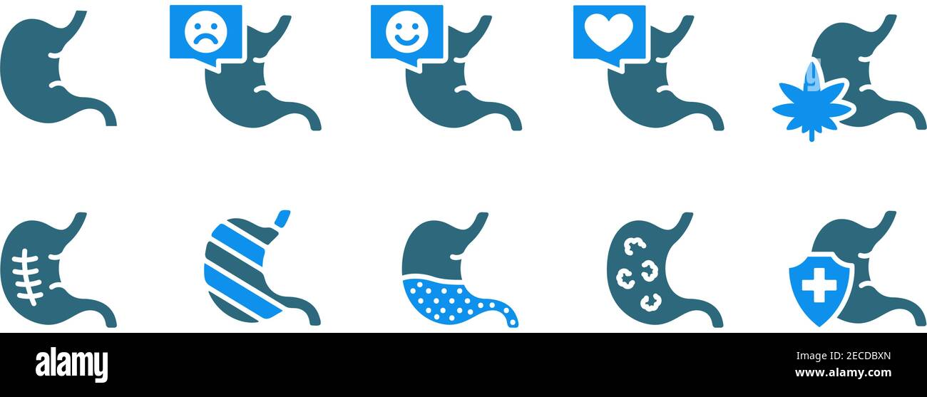 Set of human stomach colored icon. Healthy internal organ ...