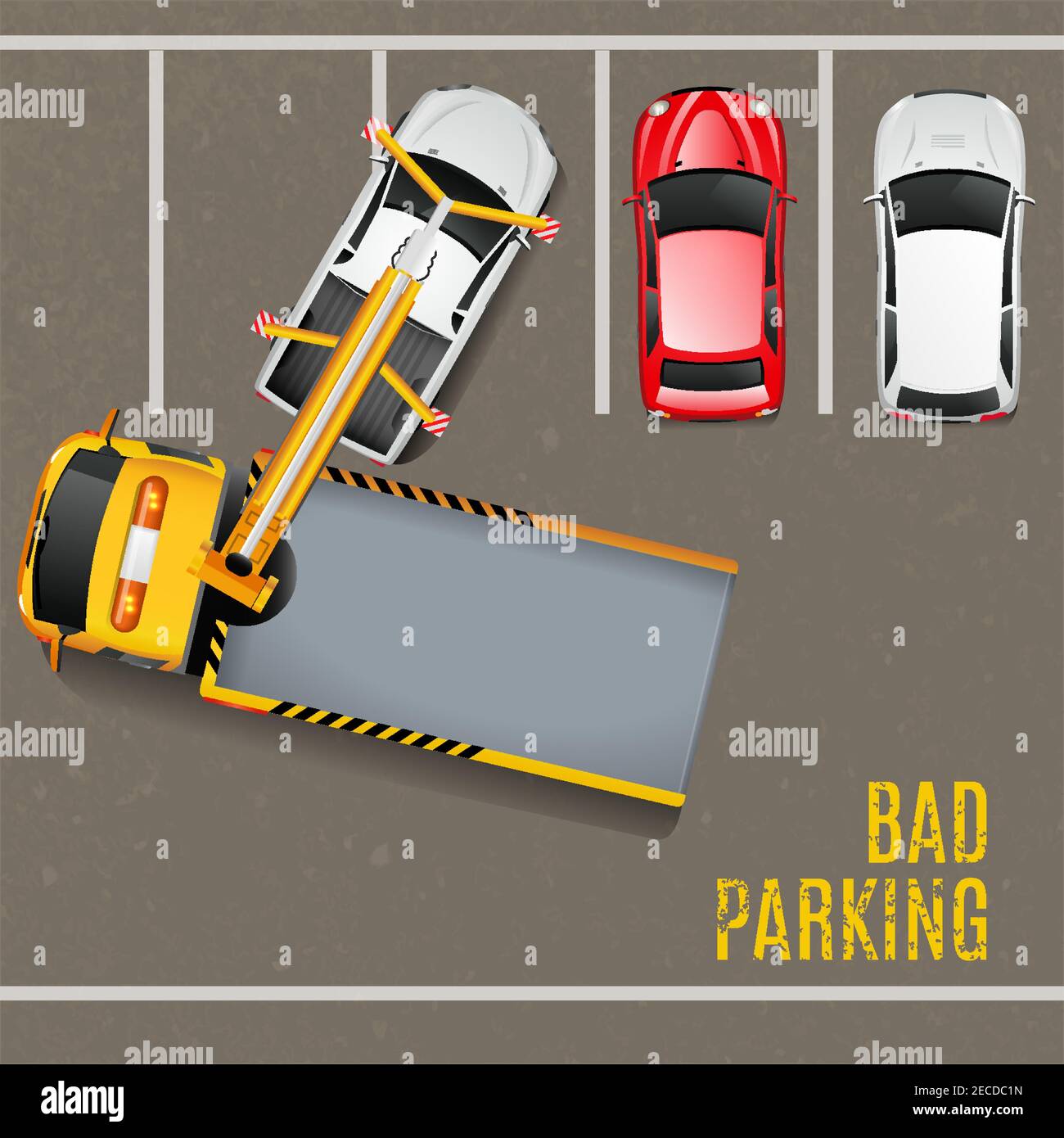 Bad Parking Top View Background. Tow Truck Vector Illustration. Bad ...