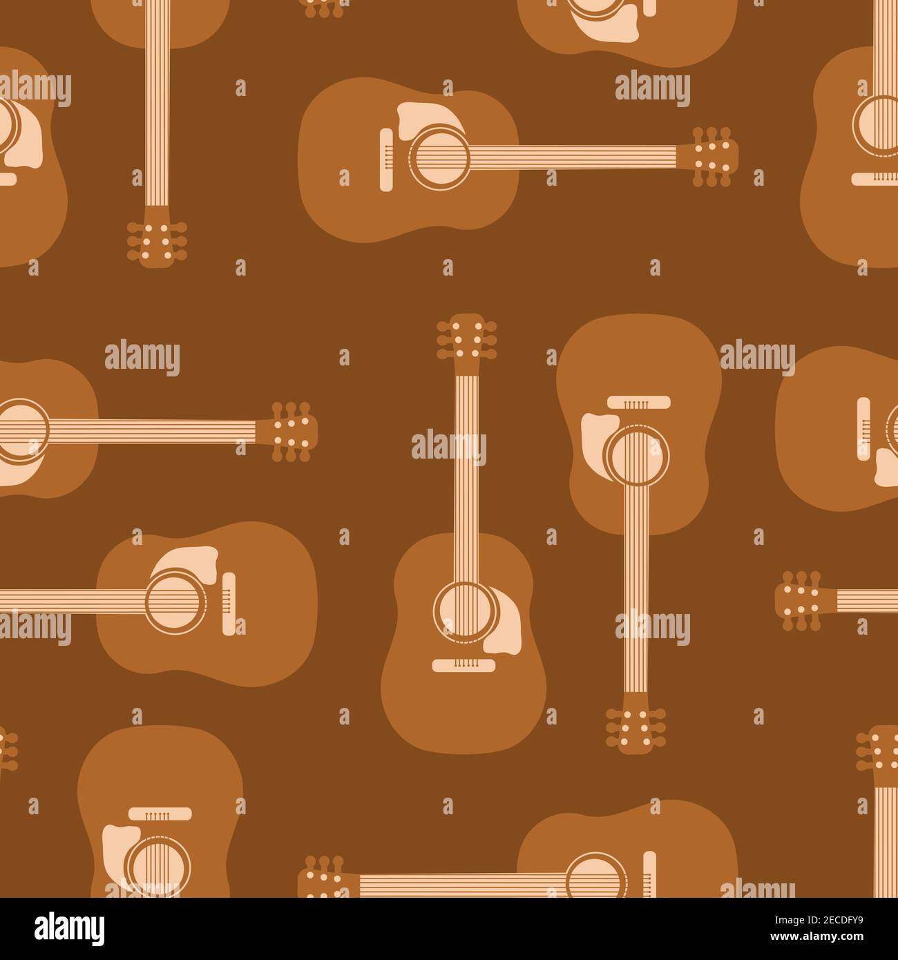Acoustic guitar vector seamless pattern background. Ochre and brown ...