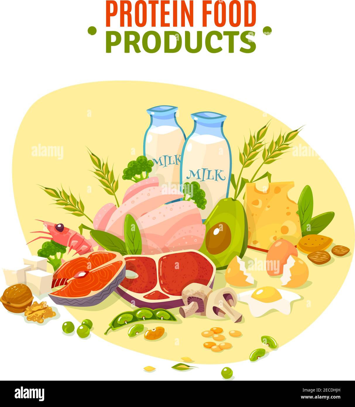 Protein containing products variety for healthy daily ration including ...