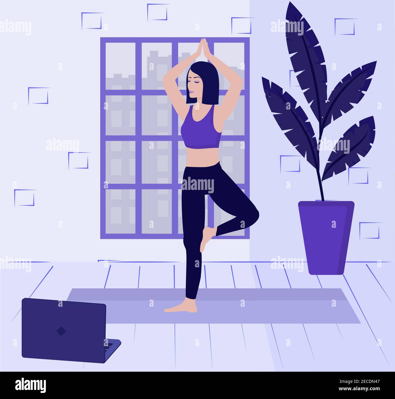 Yoga tree pose cartoon hi-res stock photography and images - Alamy