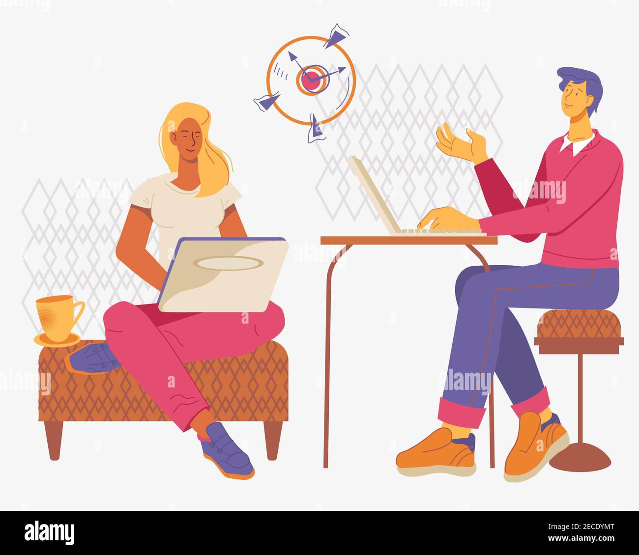 Office people working in a shared work environment, flat vector ...