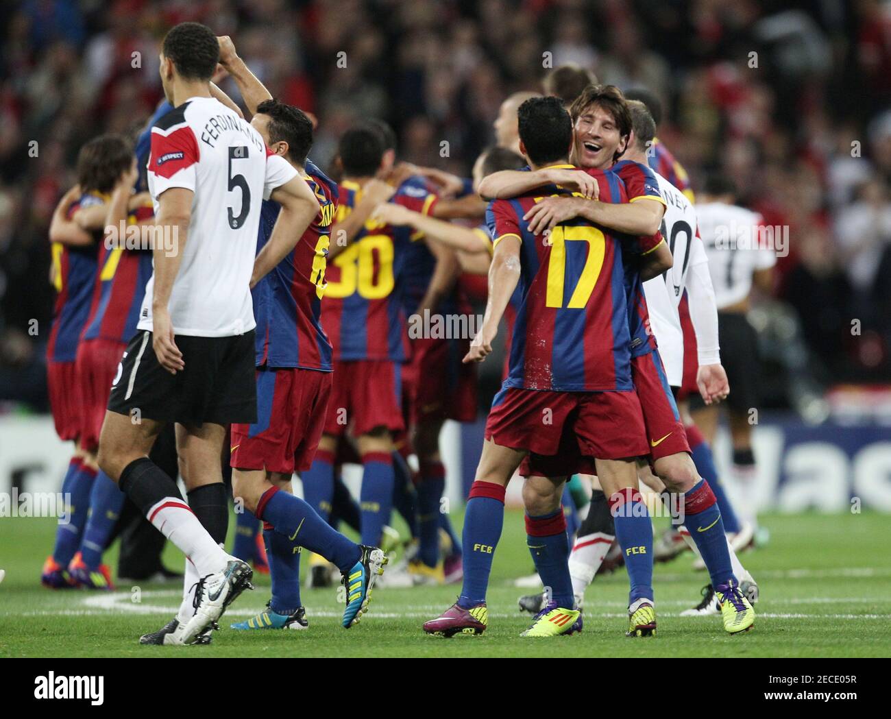 Barcelonas lionel messi celebrates winning the uefa champions league hi ...