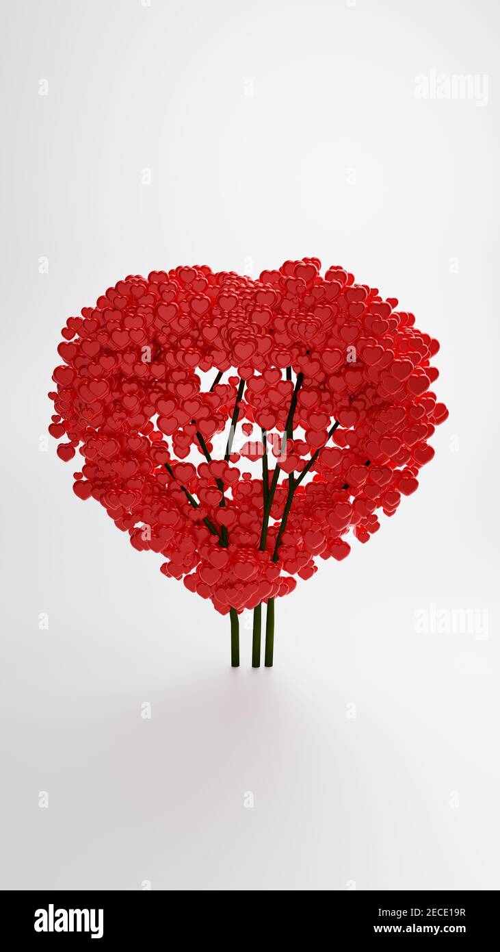 Valentine greeting - Red bush in the shape of a heart, 3D rendering ...