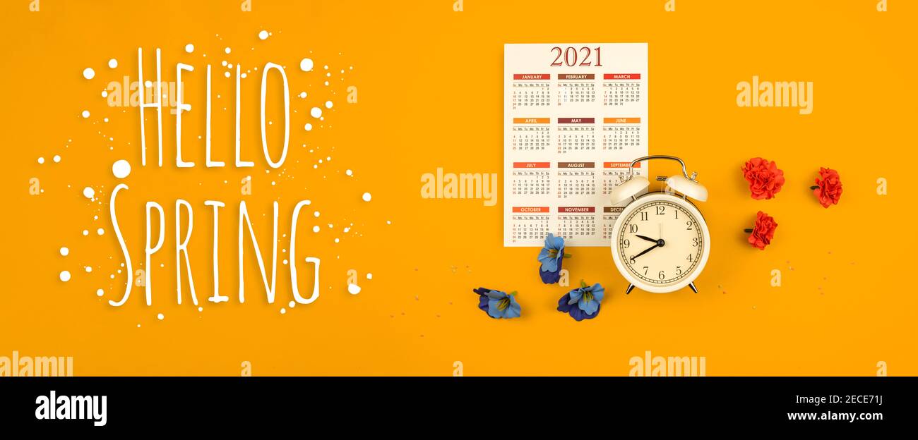 Hello Spring 2021 background with decorative flowers and text ...