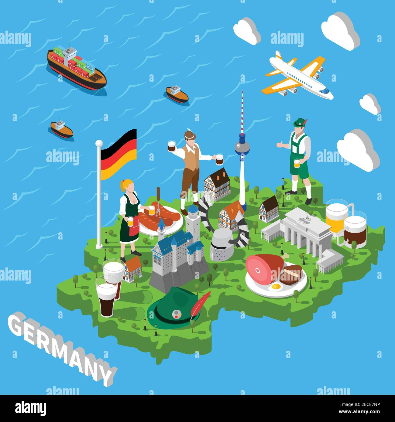 Germany isometric cultural sightseeing map for tourists with ...