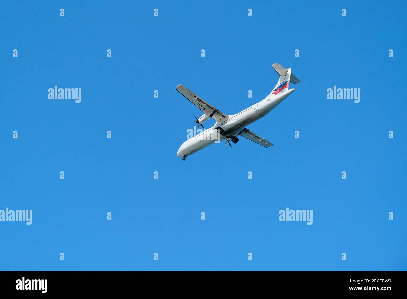 Greece Santorini, 11-09-2019. Sky Express, plane in the sky over greek ...