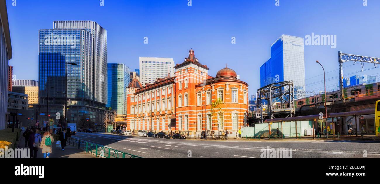 Historic old brick Central station of railways in Tokyo, Japan - wide ...