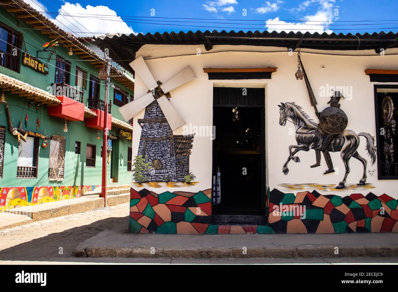 RAQUIRA, COLOMBIA - FEBRUARY 2021. Beautiful houses of the small town ...