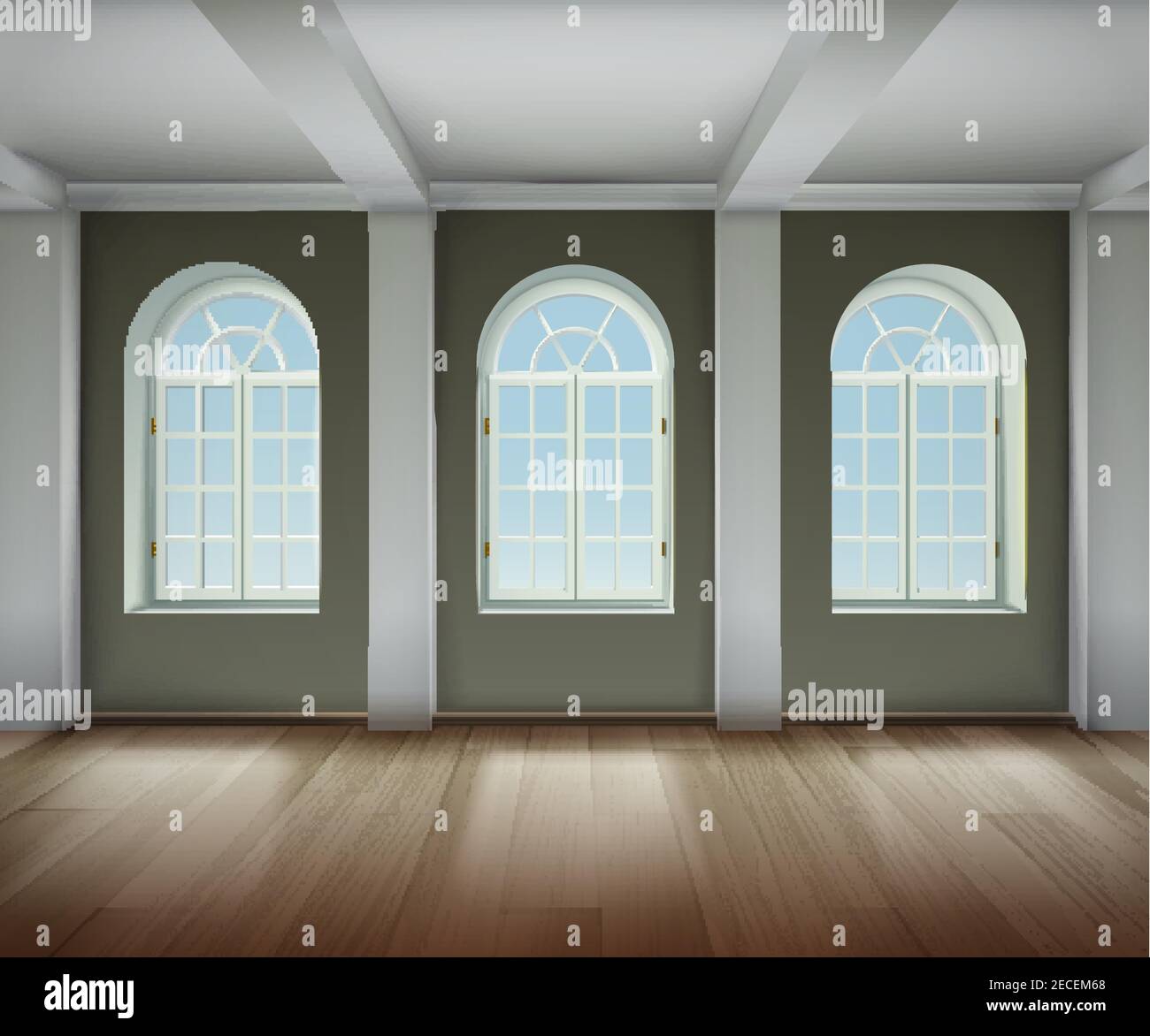 Room With Arched Windows Background. Empty Room Interior Vector ...