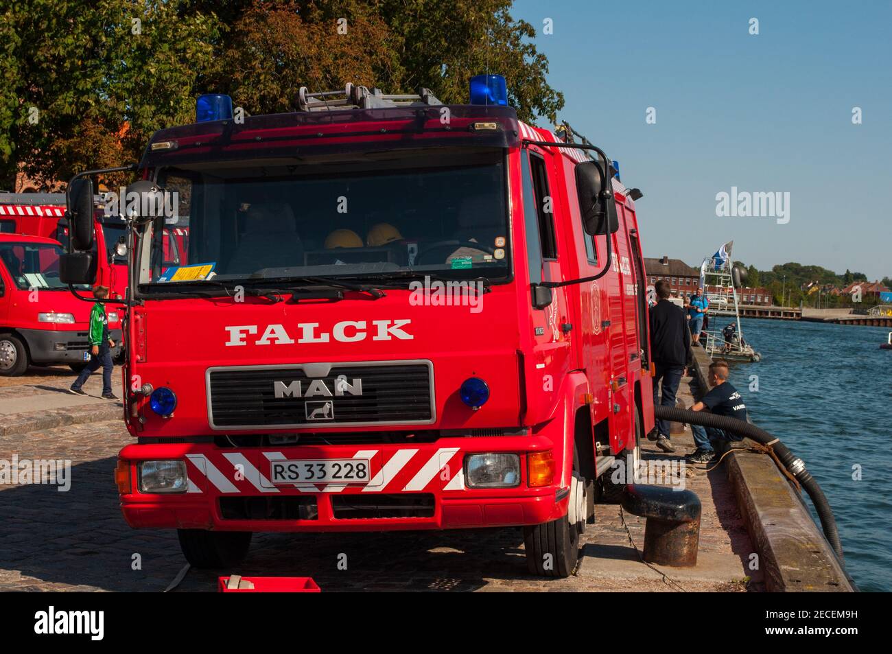 Korsor Denmark - August 22. 2015: MAN firetruck from Falck at the pier ...